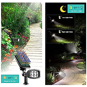 URPOWER Solar Lights Outdoor, Adjustable Solar Spot Lights Outdoor Spotlight 2-in-1 Waterproof Solar Landscape Lights Wall Light, Dusk-to-Dawn Solar Powered Light for Yard, Garden (Cool White, 2 Pack)