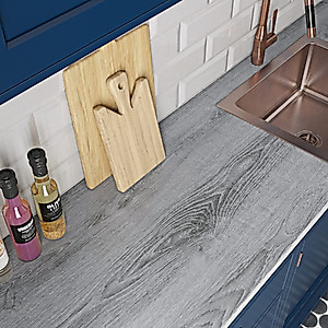 FunStick 24"x200" Thick Grey Wood Contact Paper for Cabinets Countertops Wood Grain Contact Paper Self Adhesive Rustic Wood Wallpaper Peel and Stick Removable Wood Wall Paper for Desk Furniture Shelf