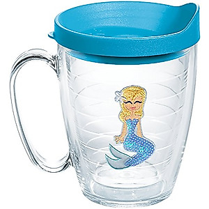 Tervis Blue Sequins Mermaid Insulated Tumbler with Emblem and Turquoise Lid, 16oz Mug, Clear