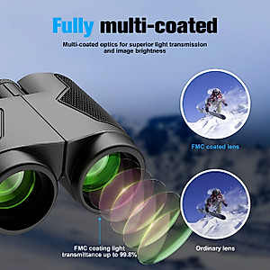 Binoculars 12x25 for Adults and Kids Night Vision Binoculars Compact Binocular Large Eyepiece Waterproof Binocular Wide Field of View for Bird Watching,Hiking,Hunting,Concert with Carrying Bag