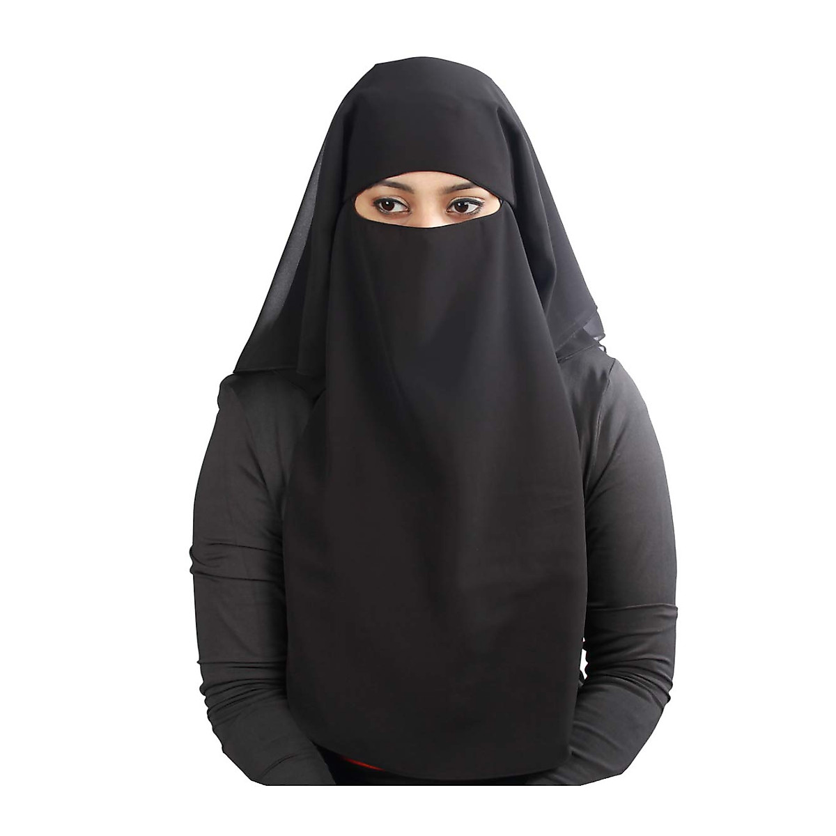 MyBatua 3 Layers Saudi Niqab In Breathable Black Georgette, Wholesale Price, 1pc Face Veil NQ-003