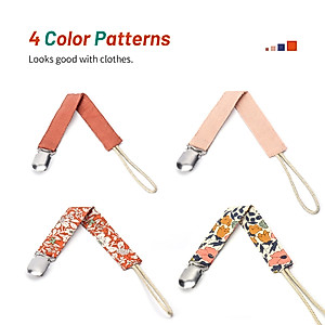 Pacifier Clips Baby Girl, Binky Clip Holder, 4 Pieces, Cotton and Linen Soft Fabric, for Babies During Teething