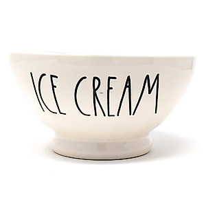 Rae Dunn by Magenta ICE CREAM Bowl, Ceramic, White with Blue Interior and Black LL. 3in x 5.5in