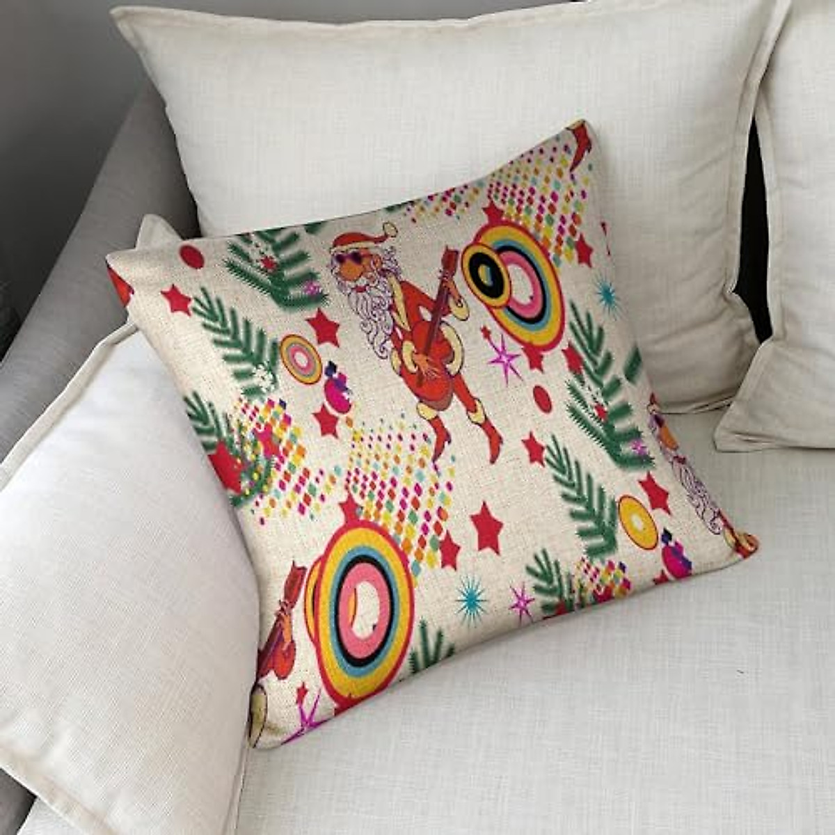 Christmas Santa-rocker Tree Throw Pillow Covers 18×18 Pillowcases Set of 2 Xmas Funny Linen Decorative Square Pillow Case Cushion Covers Standard Size for Sofa Couch Outdoor Bed Pillow Protectors