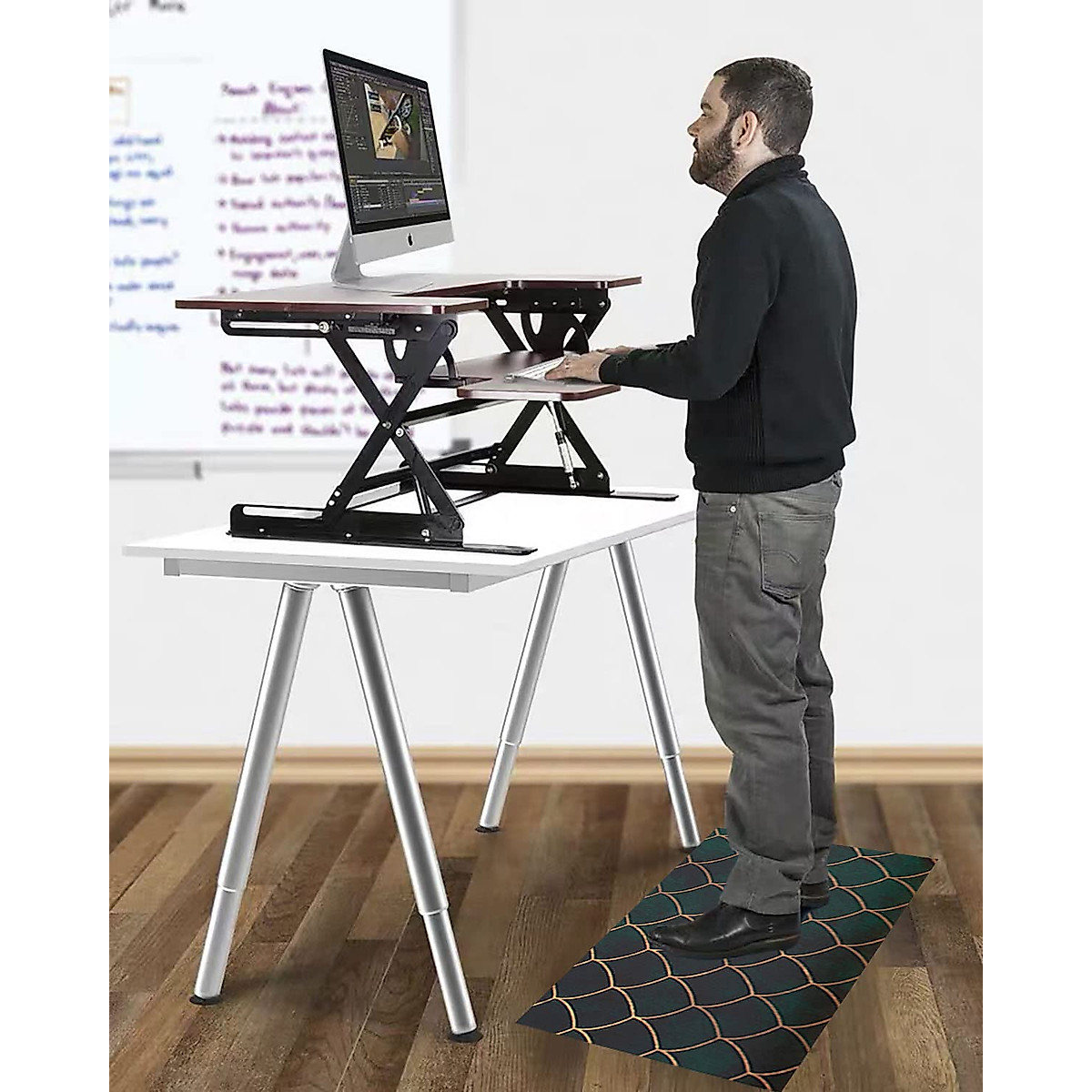 HHXY Kitchen Mat Set [2 PCS] Anti-Fatigue Kitchen Rug, Waterpoof Non-Slip Kitchen Rugs Heavy Duty PVC Ergonomic Comfort Floor Mats for Kitchen,Floor Home, Office,Sink,Laundry (Green)