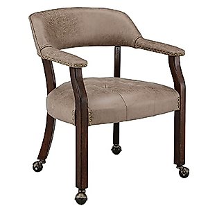 MODERION Solid Wood Boss Caption's Chairs,Dinning Chairs with Wheels and Arms,Office Desk Chairs, Classic Swivel Accent Chairs with Upholstered,Breathing Leather, 31.5¡±H for Living Room Light Brown