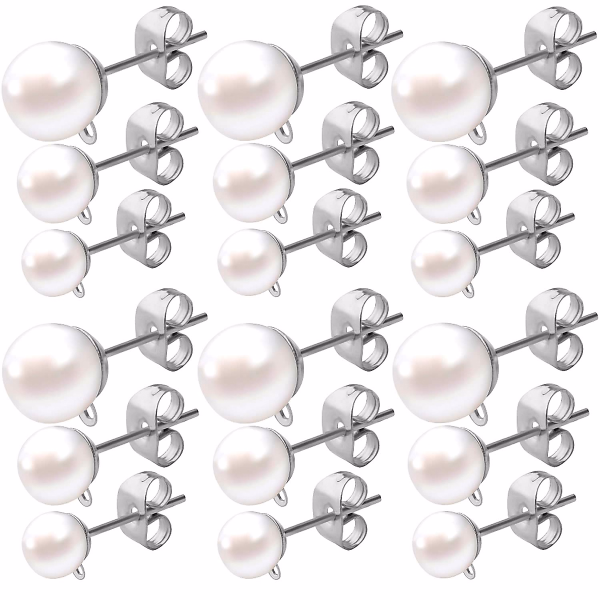 Aylifu 90pcs Faux Pearl Hypoallergenic Earring Posts Stud Earrings with Loop Metal Post Earring Studs and 90pcs Silver Butterfly Earring Backs for DIY Earring Jewelry Making