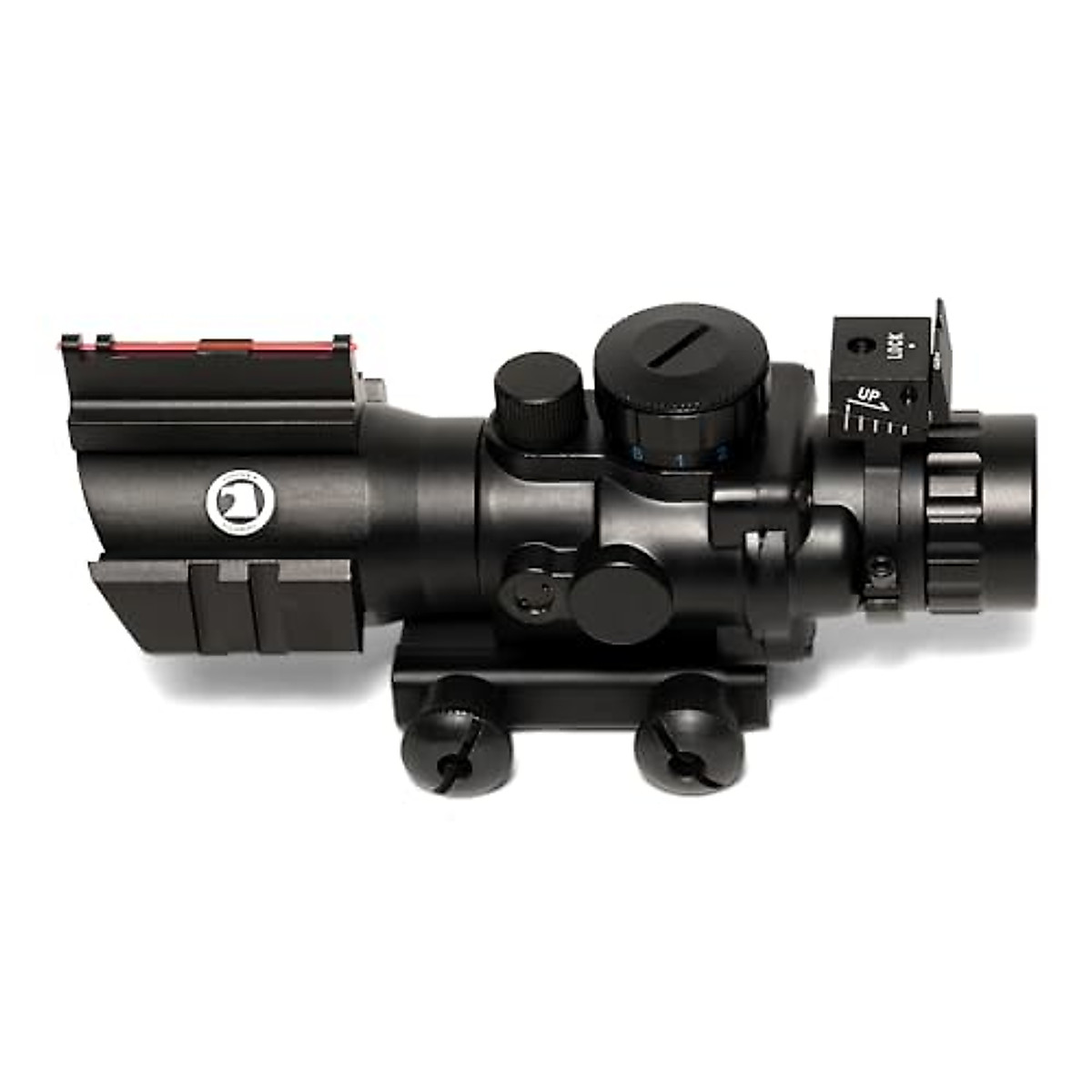 Osprey Global 4X32MDG : 4X 32 Compact Tactical Scope with 3 Color (Red Green or Blue) MIL-Dot Sight and Naturally Illuminated Fiber Optic Iron Sight