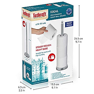 Tatkraft Ideal - Free Standing Toilet Paper Holder Stand - 20.1in (51cm) - Storage for 4 Rolls - Paper Towel Holder - Chrome Plated Steel