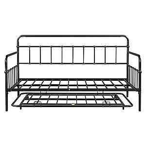 Oudiec Twin Size Metal Daybed with Trundle, Sofa Bed Frame Steel Slat Support for Teenagers/Adult Bedroom, Space Saving Design & No Box Spring Needed, Black