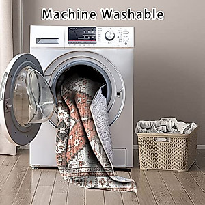 OIGAE Machine Washable Rug 5' x 7', Ultra-Thin Vintage Bohemian Medallion Area Rug, Stain Resistant Non-Slip Backing Rugs for Living Room Bedroom, Red