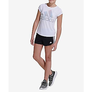 adidas girls 3-stripes Mesh Shorts, Black, Large Plus