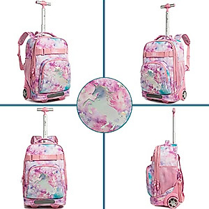 Egchescebo Kids Rolling Unicorn School Backpack for Girls Luggage Suitcase With Wheels Trolley Wheeled Backpacks for Travel Bags 18' 3PCS Girls Unicorn Backpack With Lunch Box Pink