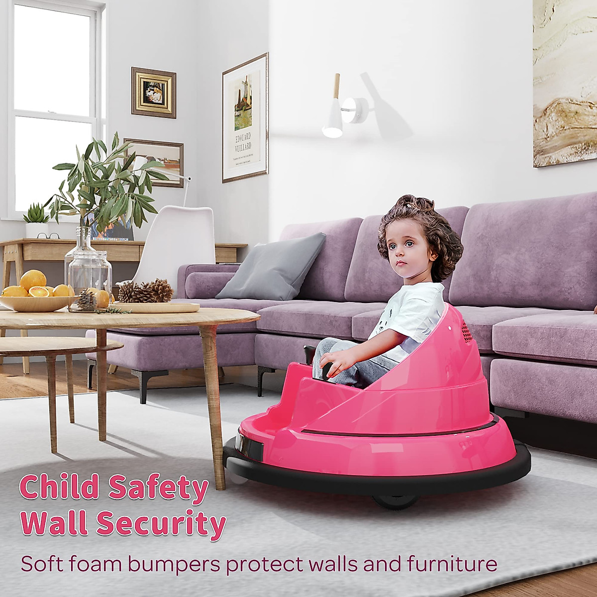 ROOMTEC Bumper Car for Toddlers 1-3, 12V Toddler Bumper Car with Remote Control, Safety Certified, Flashing Lights Music & 360 Degree Spin for Birthday (6V, Pink)