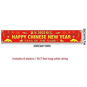 PTFNY 2023 Chinese New Year Party Decorations New Year Party Banner Year of The Rabbit Party Banner Chinese New Year Decorations for Spring Festival Supplies Outdoor Indoor Decor