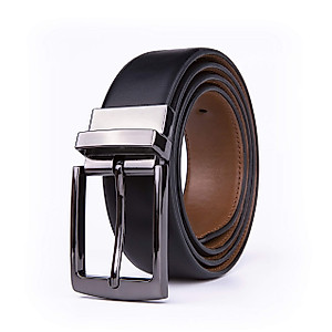 Axesoria Men's Vegan Reversible Belt Gunmetal Buckle Black/Tan 32/34