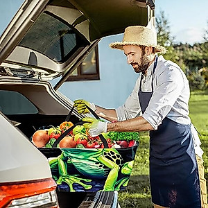Reusable Grocery Bags Boxes Storage Basket, Red Eye Frog Pattern Collapsible Utility Tote Bags with Long Handle