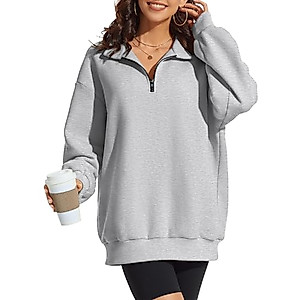 ATHMILE Womens Oversized Half Zip Pullover Long Sleeve Sweatshirt Quarter Zip Hoodie Sweater Teen Girls Fall Y2K Clothes Grey
