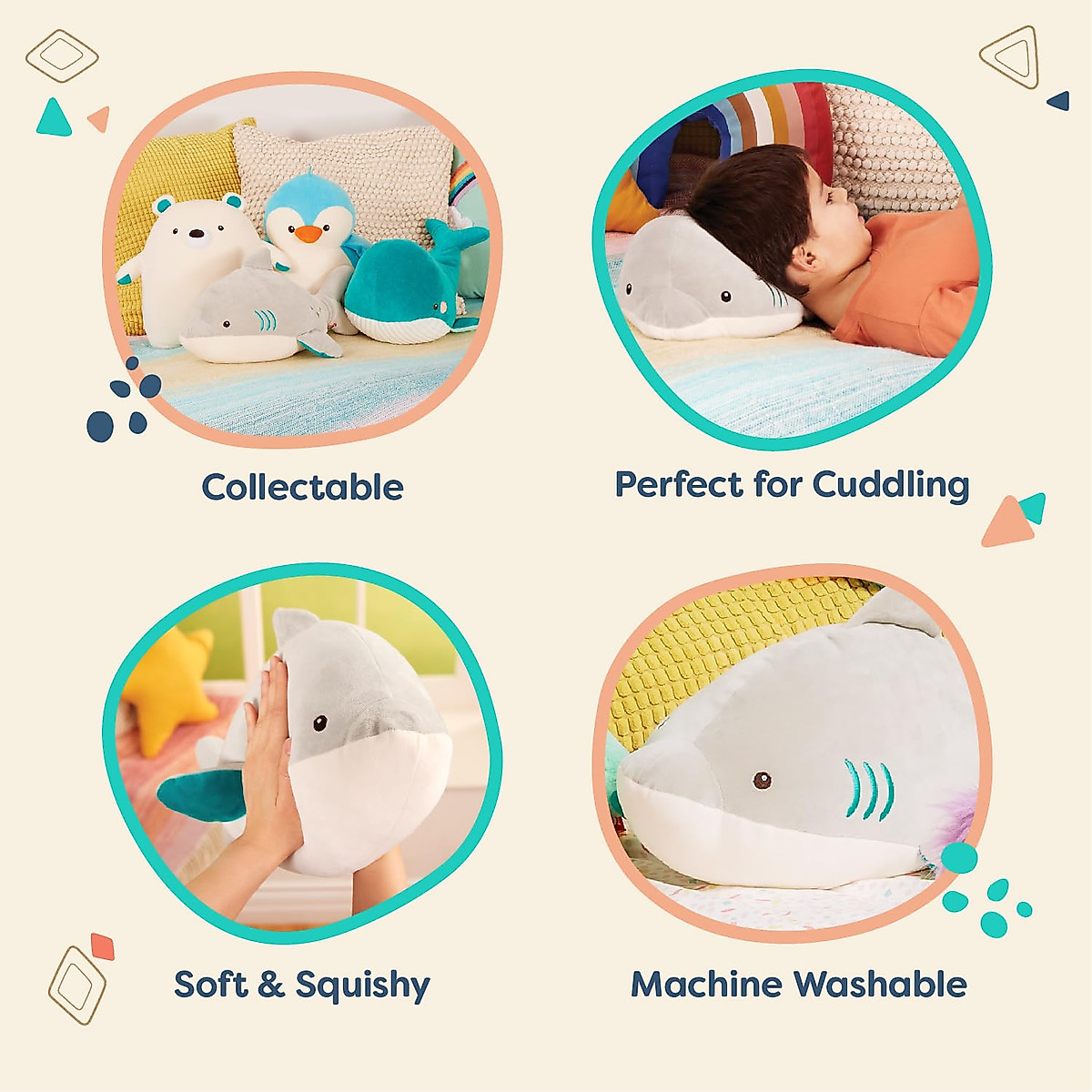 B. toys- B. softies- Plush Squishy Shark– Stuffed Animal – Soft Shark – Washable Ocean Toy for Baby, Toddler, Kids- Huggable Squishies- Saylor Shark- 0 Months +