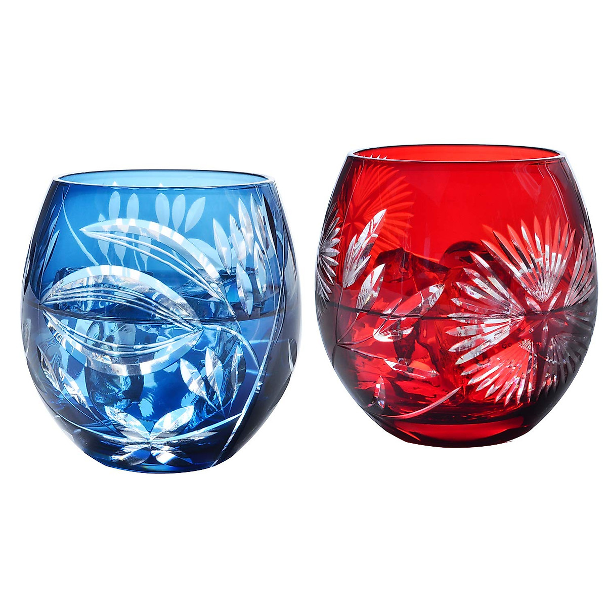 Toyo Sasaki Glass HG880-T106 Pair Free Glass, Kiriko Gift, Blue & Red, 11.8 fl oz (350 ml), Pack of 2