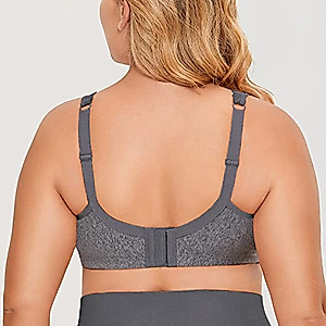 DELIMIRA Women's Wireless Plus Size Full Coverage Lace Bra Cotton Unlined Comfortable Charcoal Heather 48DD