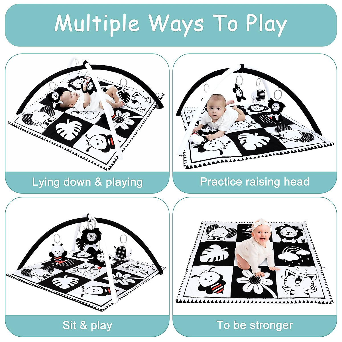 Lovvie & Joy Baby Play Activity Gym Tummy Time Mat for Infant,Baby Gyms & Playmats for Babies 0 to 3 6 9 12 Months with 5 Toys for Early Sensory Exploration and Motor Skill Development