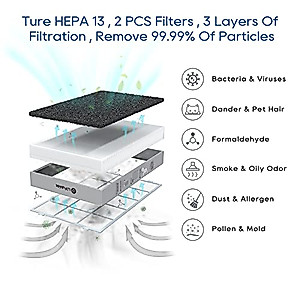 Lifubide Large Room Air Purifier, H13 True HEPA,4555 Sq.Ft Coverage,24dB Low Noise For Bedroom,Removal Of 99.99% 0.01 Microns Particles, Pet Dander Smoke Odor Dust,PM2.5 Monitor, Smart Air Purifiers