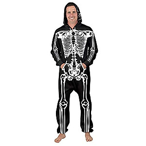 Nawoshow Women Men Long Sleeve Playsuit Adult Onesie Jumpsuit Pajamas (Skeleton, L/XL)