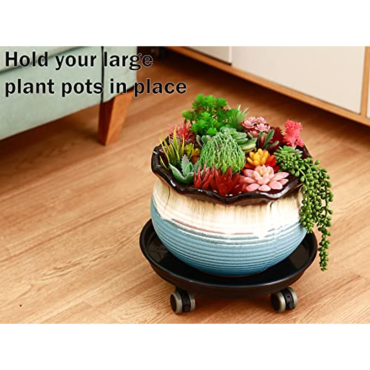 8-Pack Plastic Plant Caddy with PU Wheels 12" Heavy-Duty Rolling Plant Stand with Casters Plant Dolly Plant Roller Base Plant Pot Movers Plant Saucer with Wheels, Black