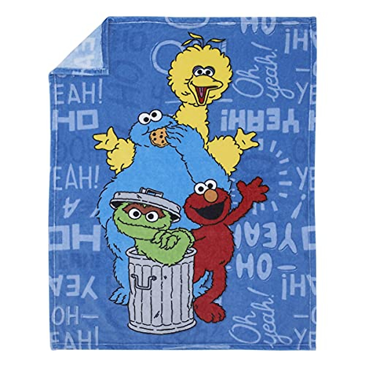 SESAME STREET Elmo, Big Bird, Cookie Monster, and Oscar The Grouch Blue, Red, Green, and Yellow Super Soft Toddler Blanket