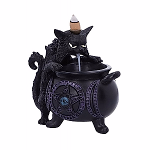 Nemesis Now Spite's Cauldron Backflow Incense Burner Black Cat Familiar 16.3cm