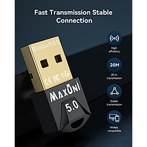 Maxuni USB Bluetooth Adapter for PC 5.0, Bluetooth Dongle 5.0 Adapter,for Laptop Keyboard Mouse Headsets Speakers, Long Range Bluetooth Supports Windows 11/10/8.1(Plug and Play)
