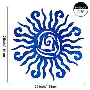 Kufika Wacky Sun Outdoor Metal Wall Art, 3D Metal Sun Wall Decor Hanging for Home Garden Patio Fence Decorations, 24" Blue
