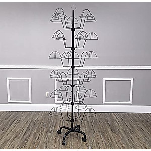 FixtureDisplays 6-Tier Hat Display Rack Free Standing Headwear Wig Rack Metal Floor Rack for Caps, Fits 30 Hats, 22" X 22" X 66" 18164-BLACK