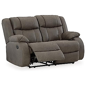 Signature Design by Ashley First Base Contemporary Faux Leather Manual Reclining Loveseat, Gray