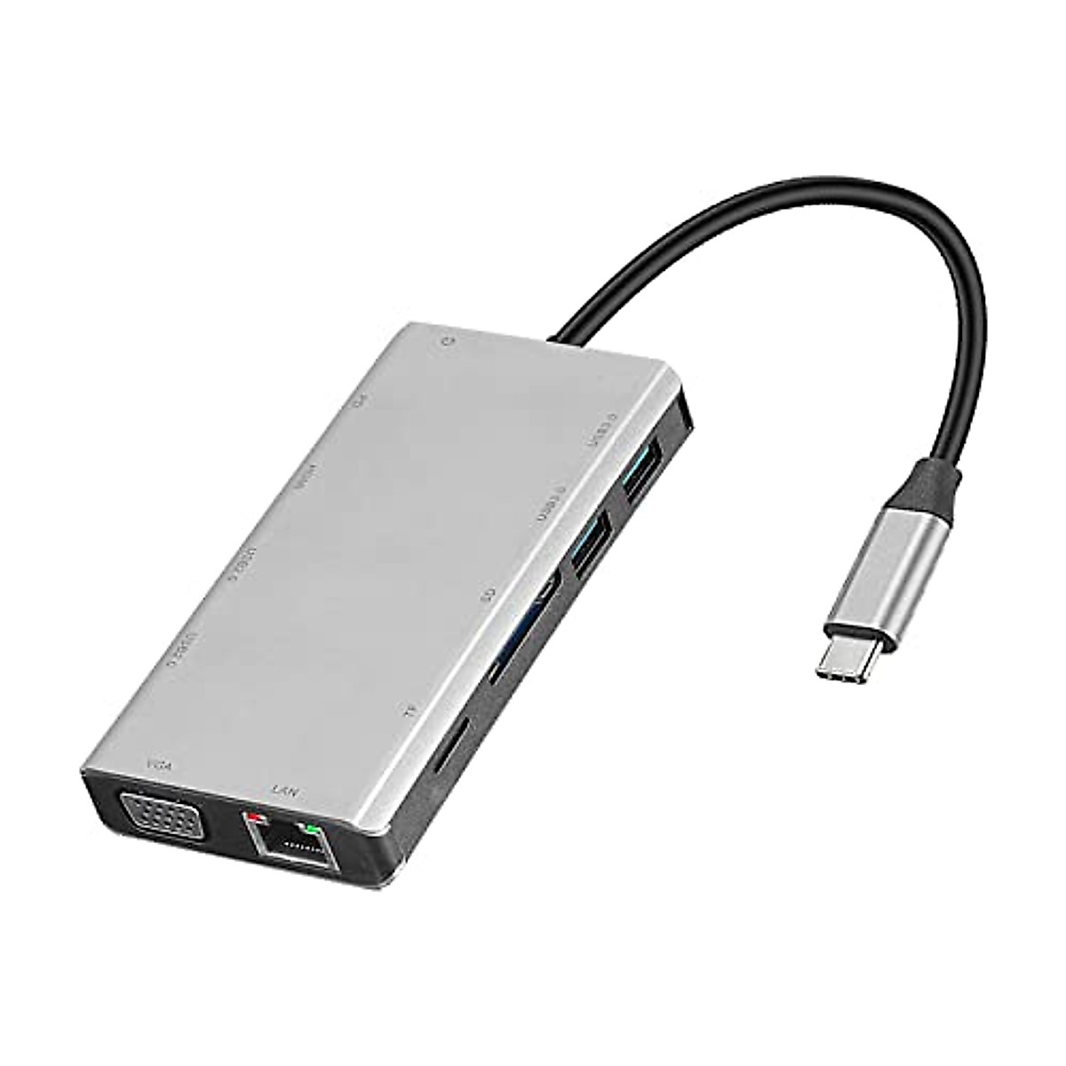 OCUhome 11-in-1 USB C Hub, High Speed Mini Docking Station, Universal Type-C Adapter Dongle with 4 USB Ports SD/TF Card Reader VGA Silver Gray