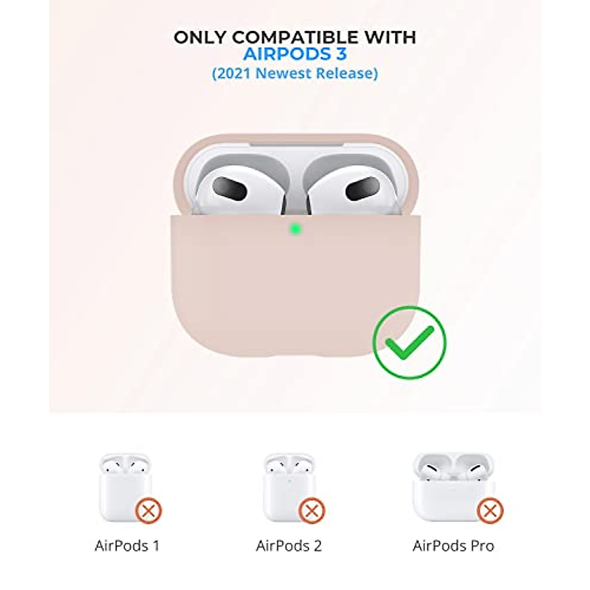 Homstect Compatible with Airpods 3 Case, Triple-Layer Protective Silicone Case for AirPods 3rd Generation (2021 Released) Charging Case Cover, Shockproof and Skin-Friendly, Front LED Visible-Pink Sand