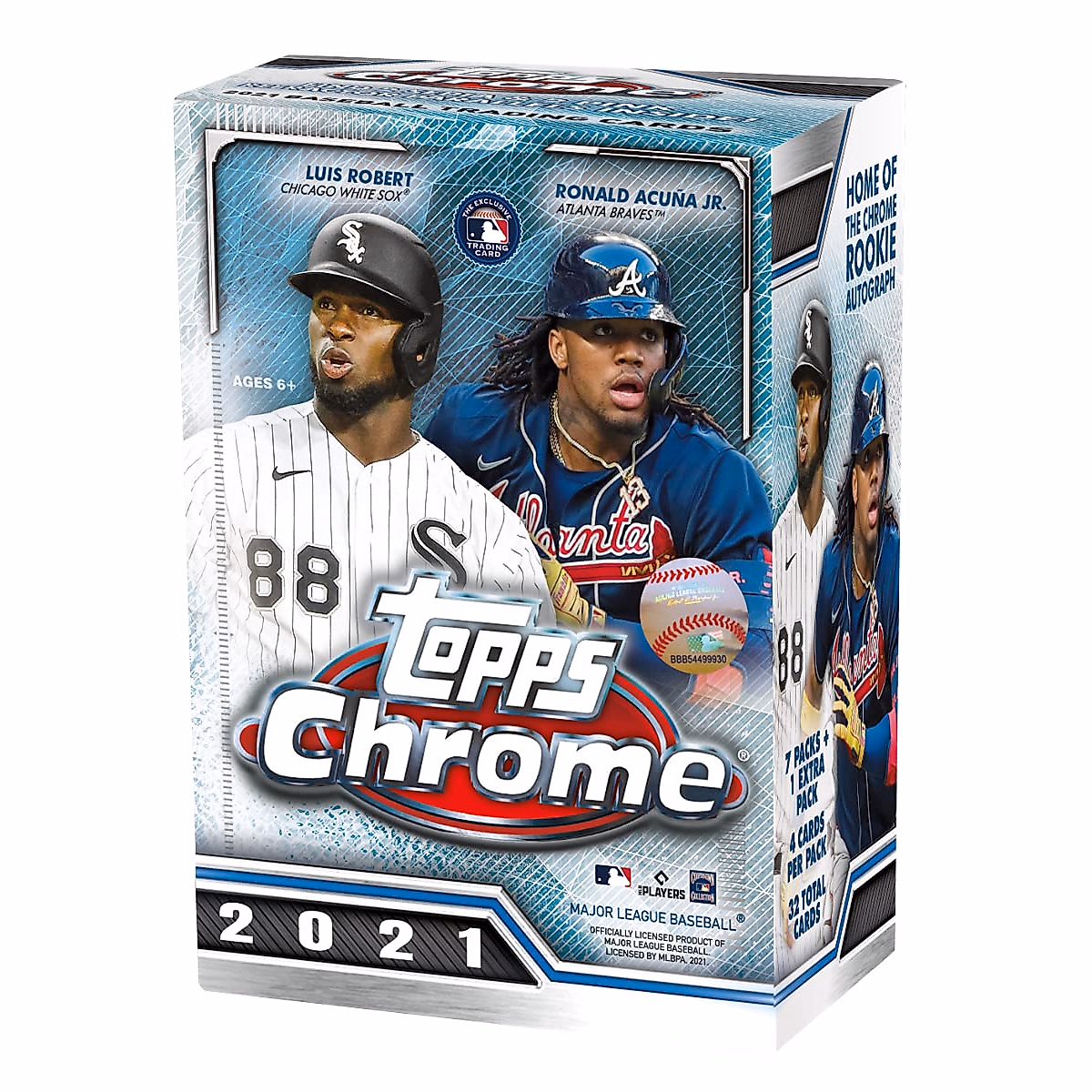 Topps 2021 Chrome Baseball Blaster Box, includes 200-card Base Set, color parallels, chrome autographs, Bisboland Prismic Power!, 32 cards per box