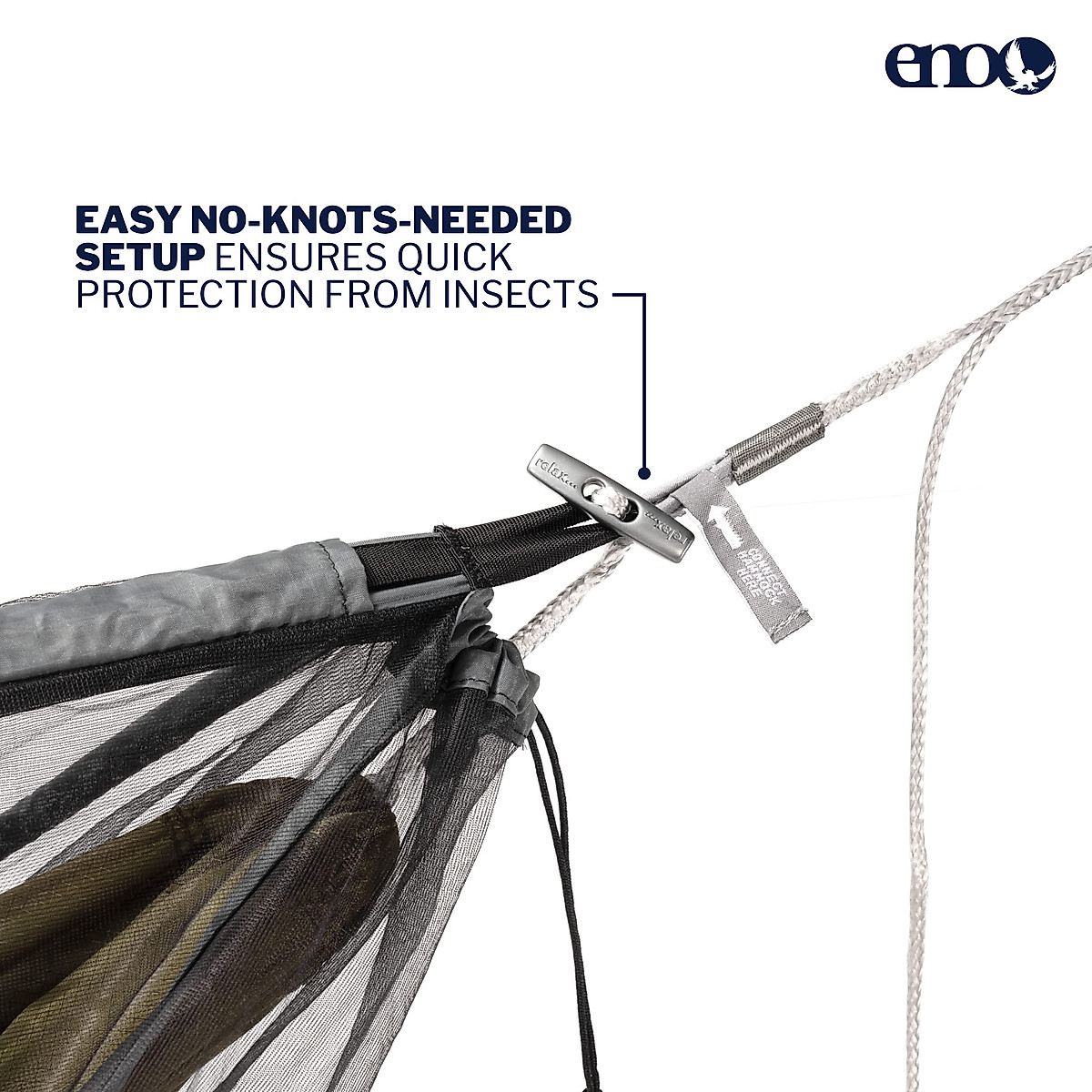 ENO Guardian SL Bug Net - Lightweight Hammock Netting - for Camping, Hiking, Backpacking, Travel, a Festival, or The Beach - Grey