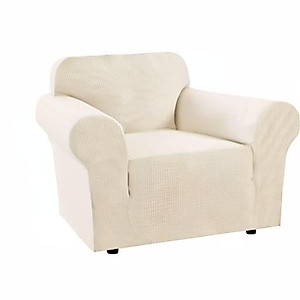 H.VERSAILTEX Stretch Chair Sofa Slipcover 1-Piece Couch Armchair Cover Furniture Protector Fit Chair Width Up to 47 Inches Soft with Elastic Bottom for Kids(One Seater Chair, Natural)