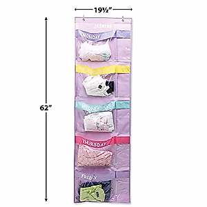 Personalized Pastel Colors Days-Of-The-Week Hanging Clothing Organizer Monday to Friday Kids Closet with Name Over-Door