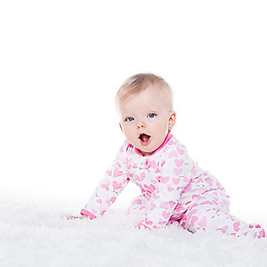 Lamaze Baby Girls' Super Combed Natural Cotton Sleep n Play,Zipper Closure Footed Sleepwear, 2 Pk, Pink and White Letters, 3 Months