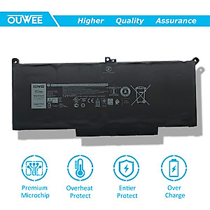 OUWEE F3YGT Laptop Battery Compatible with Dell Latitude 12 7000 7280 7290 13 7380 7390 14 7480 7490 E7280 E7480 E7290 E7380 E7390 E7490 Series DM3WC 0DM3WC 2X39G 7.6V 60Wh 7500mAh
