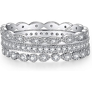 OLIVIASO Women 925 Sterling Silver Rings, Stackable Wedding Bands Rings for Women, Women's Eternity Rings, CZ Promise Rings for Her Size 10