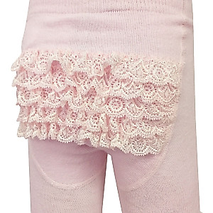 Bowbear 2-Pair Little Girl Ruffle Bottom Cotton Tights (Pink & Ivory), 6-12 Months