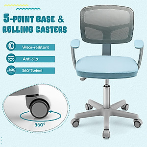 HONEY JOY Kids Desk Chair, Height Adjustable Children Study Chair, Swivel Mesh Task Student Chair, Universal Casters, Child Computer Desk Chair for Boys Girls Age 3-10 (Blue)