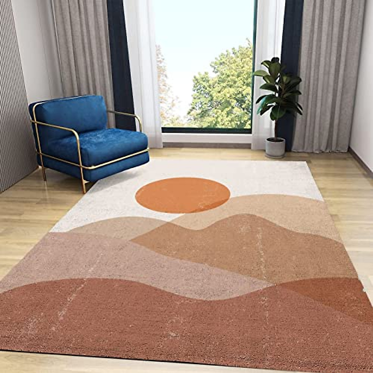Boho Nursery Abstract Mid Century Kids Rugs, Sun and Mountain Thick Soft Plush Area Rugs, Breathable Durable Carpet, Machine Washable Mat for Kitchen Doormat Home Decor 3' x 5'