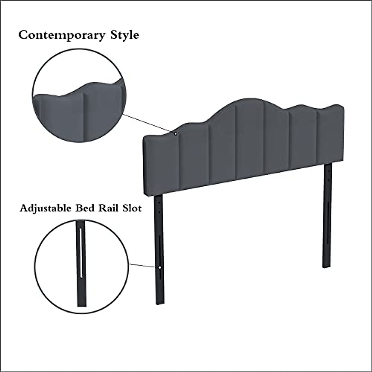 YENING Queen Size Headboard Only Queen Bed Headboards Fabric Cabeceras De Cama, Height Adjustable, Grey