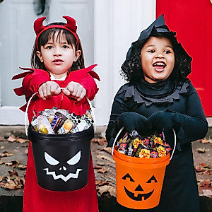 UMETASS 4 Pack 7" Halloween Trick or Treat Bucket, Plastic Halloween Candy Buckets Pumpkin Pails Halloween Decoration, Halloween Party Supplies for Kids