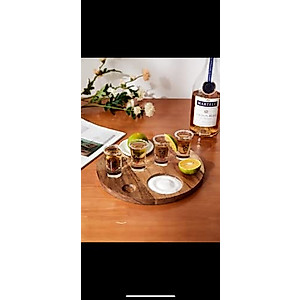 de la Cruz Tequila Flight Board with Salt Rim, Includes 4x Shot Glasses and Ceramic Plate Handmade Board, Glass Holder, Bar Party Serving Tray, Family Dinner Party, Gift for Friend